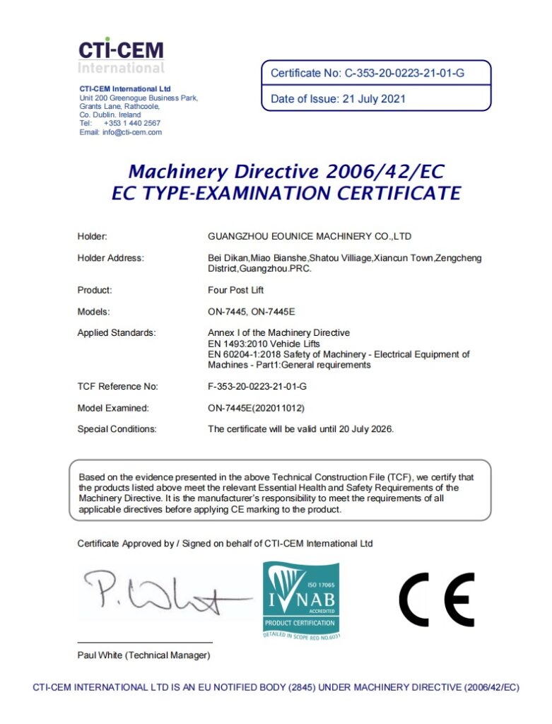 CE CERTIFICATE - Guangzhou Eounice Machinery Co., Ltd.